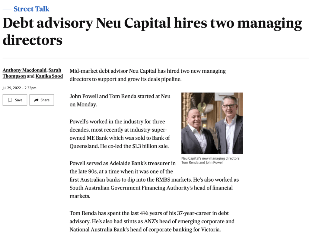 News And Press - Neu Capital